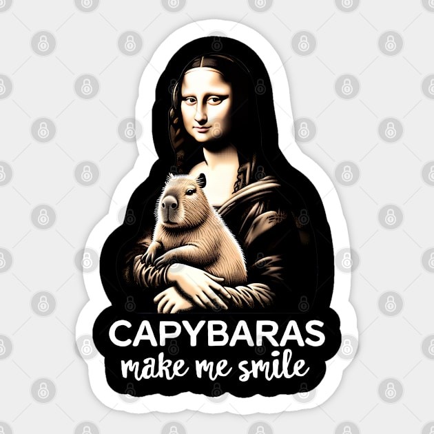 Capybaras Make Me Smile, Mona Lisa holding Cute Capybara - Capybara Gift - Sticker | TeePublic